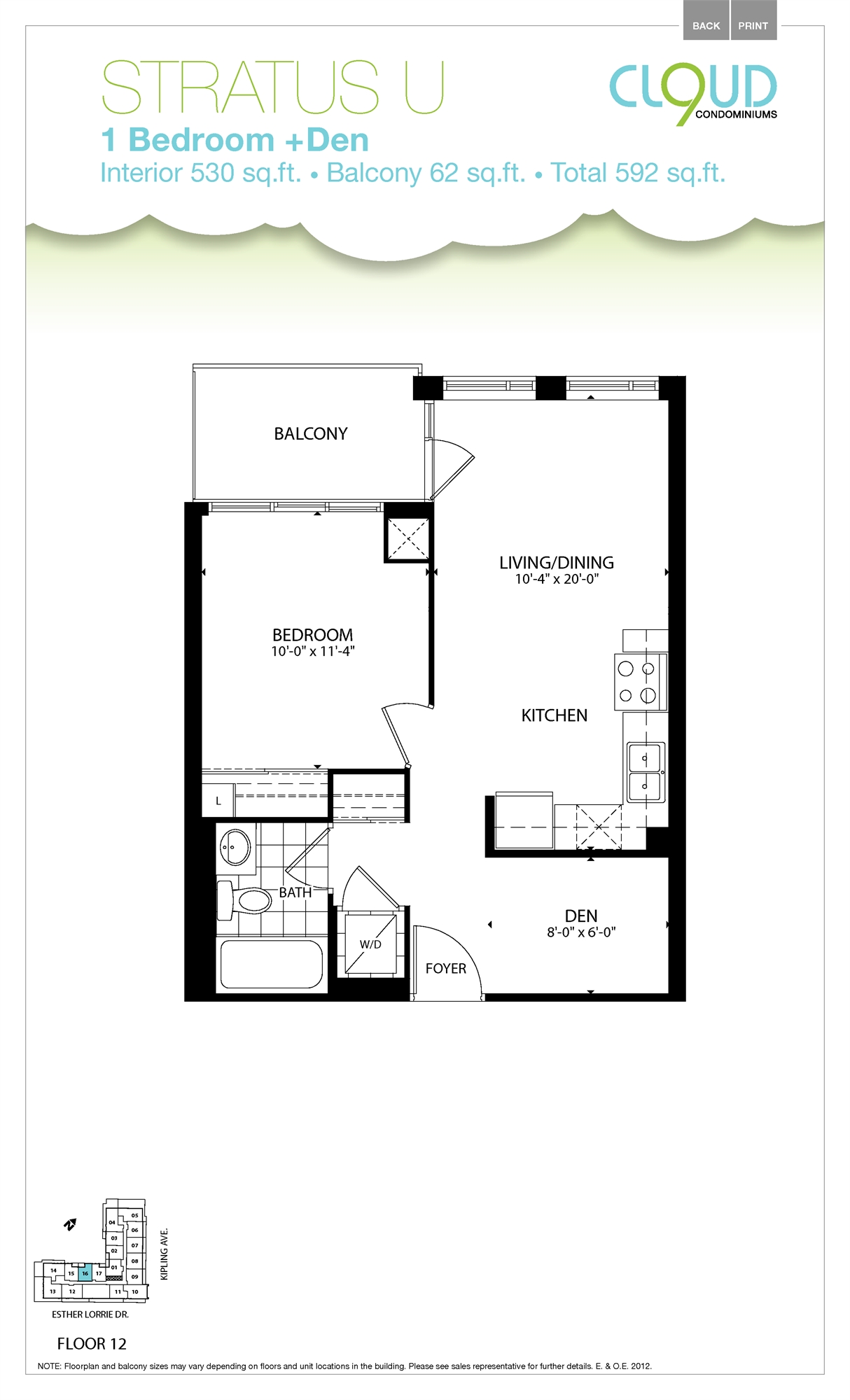 Cloud9 Condominiums - Stratus U Floor Plan, Toronto ON | Livabl