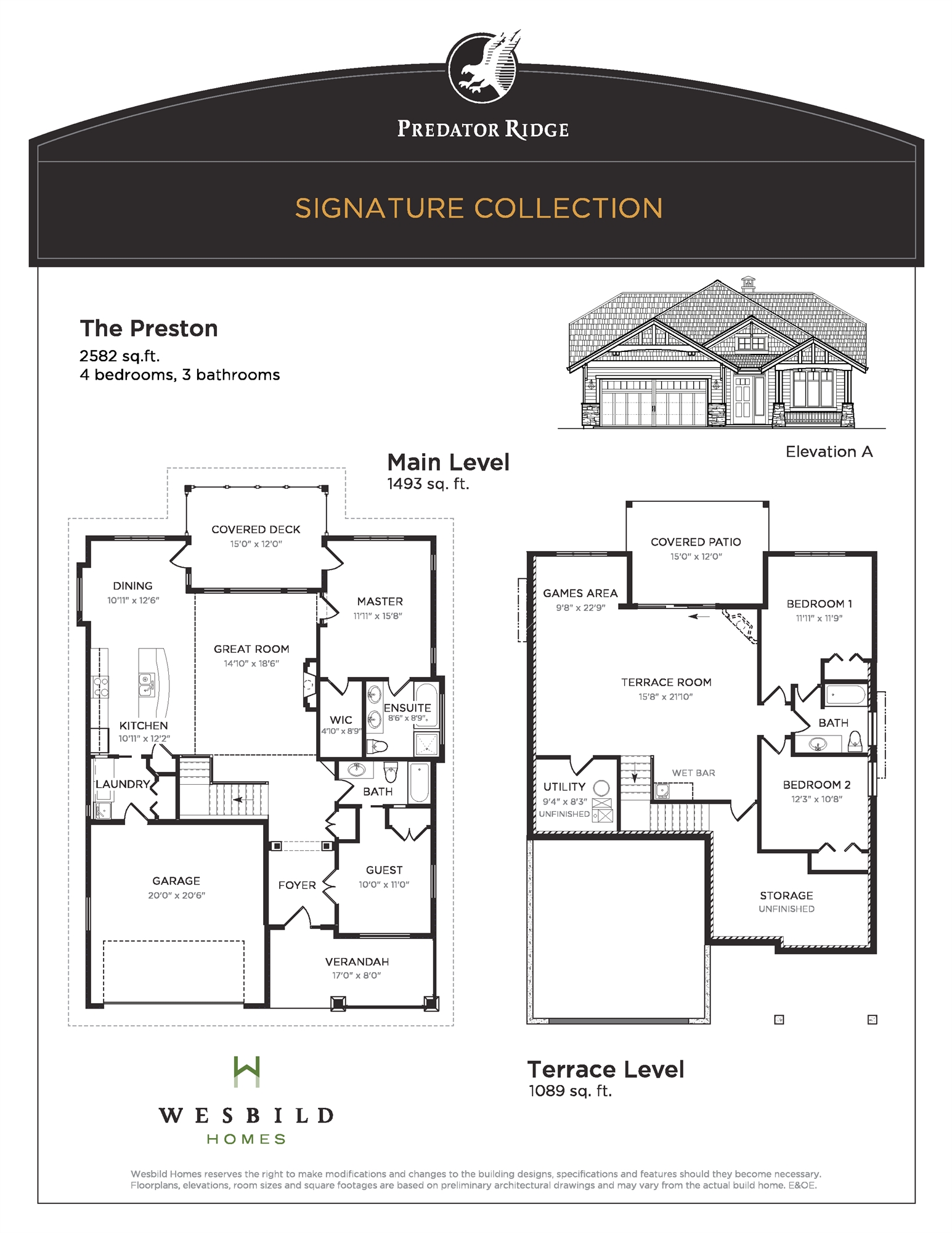 Preston floor plan at Predator Ridge in Vernon, BC