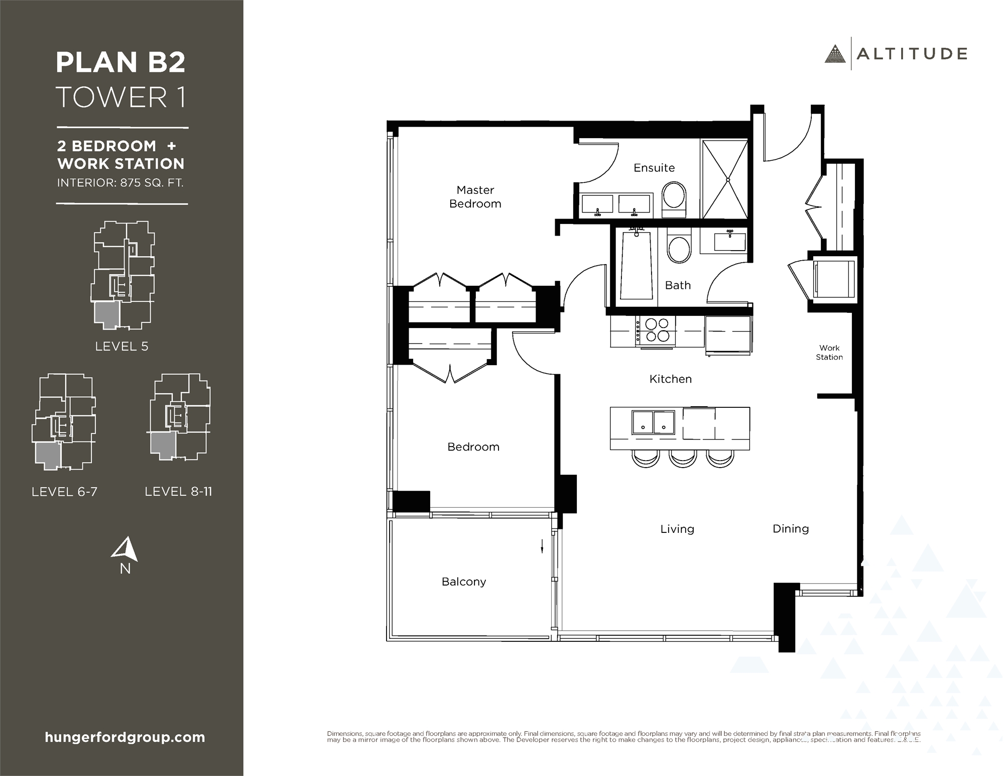 B2 floor plan at Altitude Tower 1 on Burnaby Mountain in Burnaby, BC