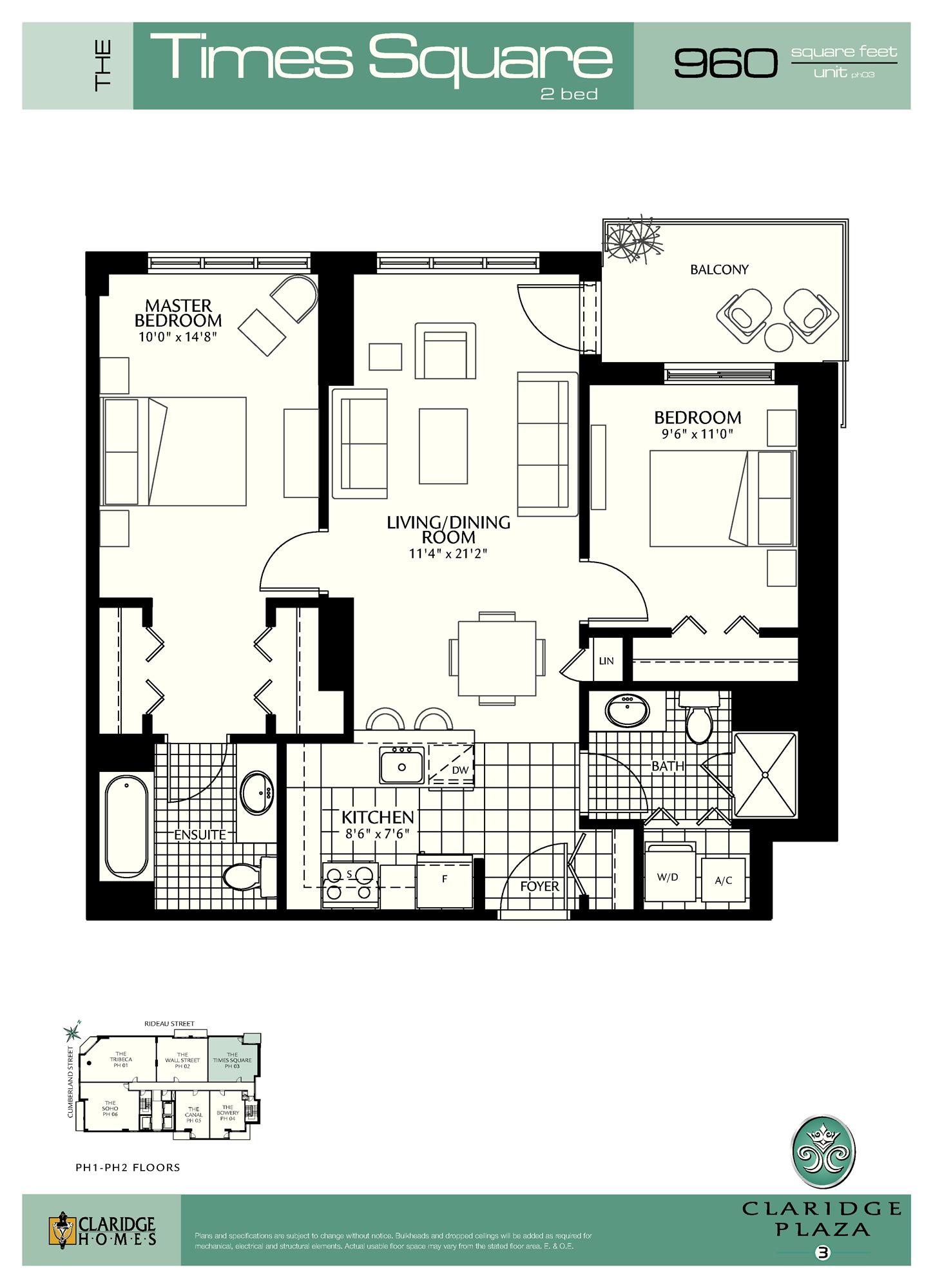 Claridge Plaza - The Times Square Floor Plan, Ottawa ON | Livabl