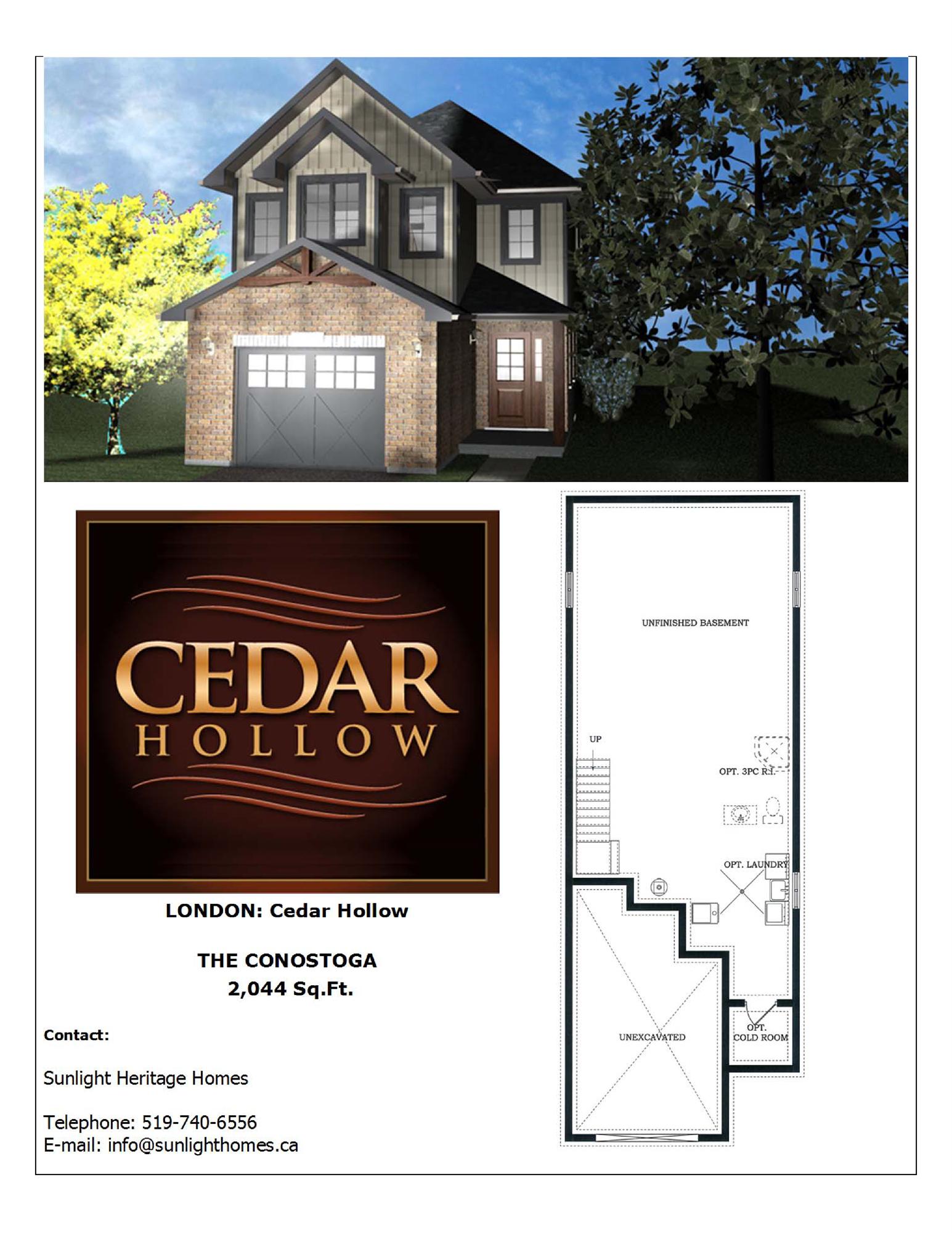 Cedar Hollow by Sunlight Heritage Homes | Conestoga | Floor Plans and Pricing