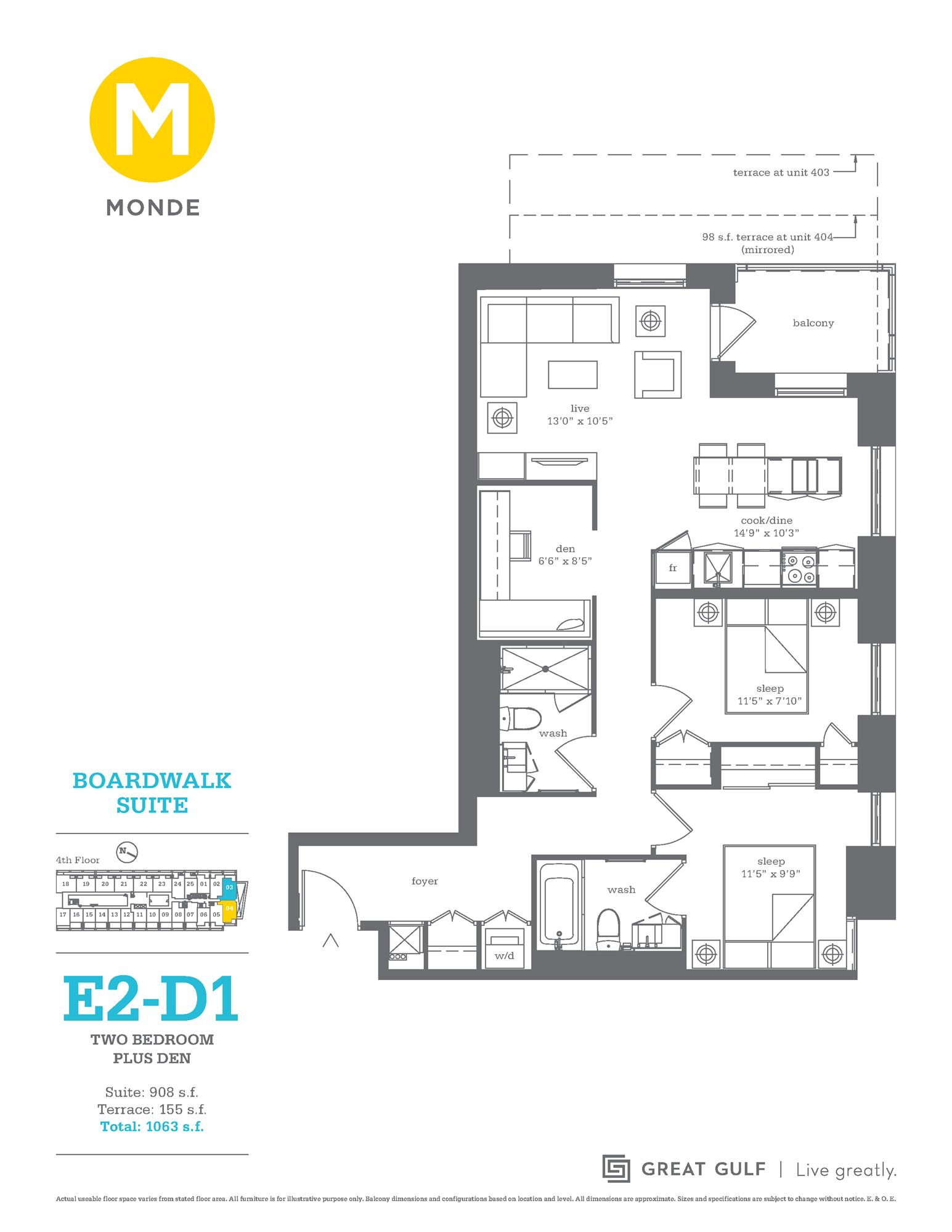 E2-D1 floor plan at Monde Condos in Toronto, ON