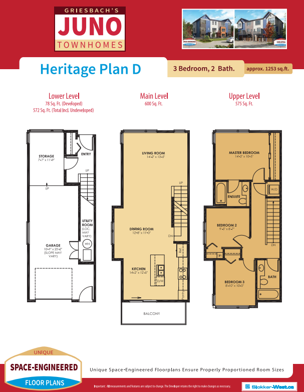 Juno Townhomes - D (End Units) Floor Plan, Edmonton AB | Livabl