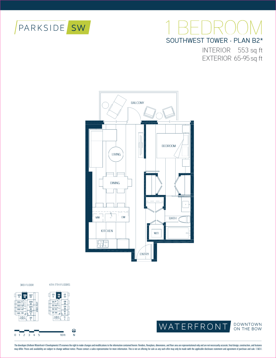 B2 floor plan at Waterfront Parkside South West Tower in Calgary, AB