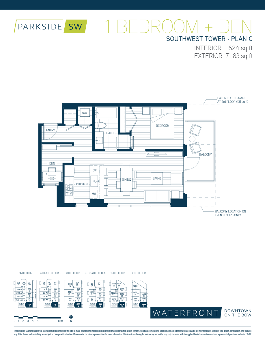 C floor plan at Waterfront Parkside South West Tower in Calgary, AB