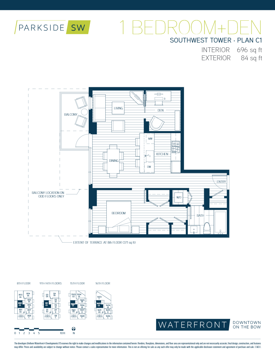 Waterfront Parkside South West Tower - C1 Floor Plan, Calgary AB | Livabl
