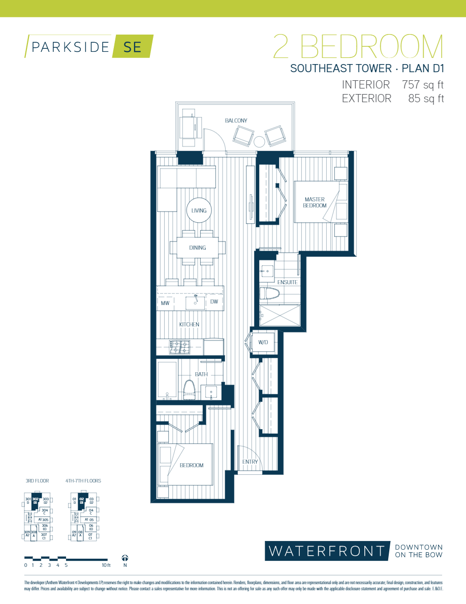 Waterfront Parkside South East Tower - D1 Floor Plan, Calgary AB | Livabl