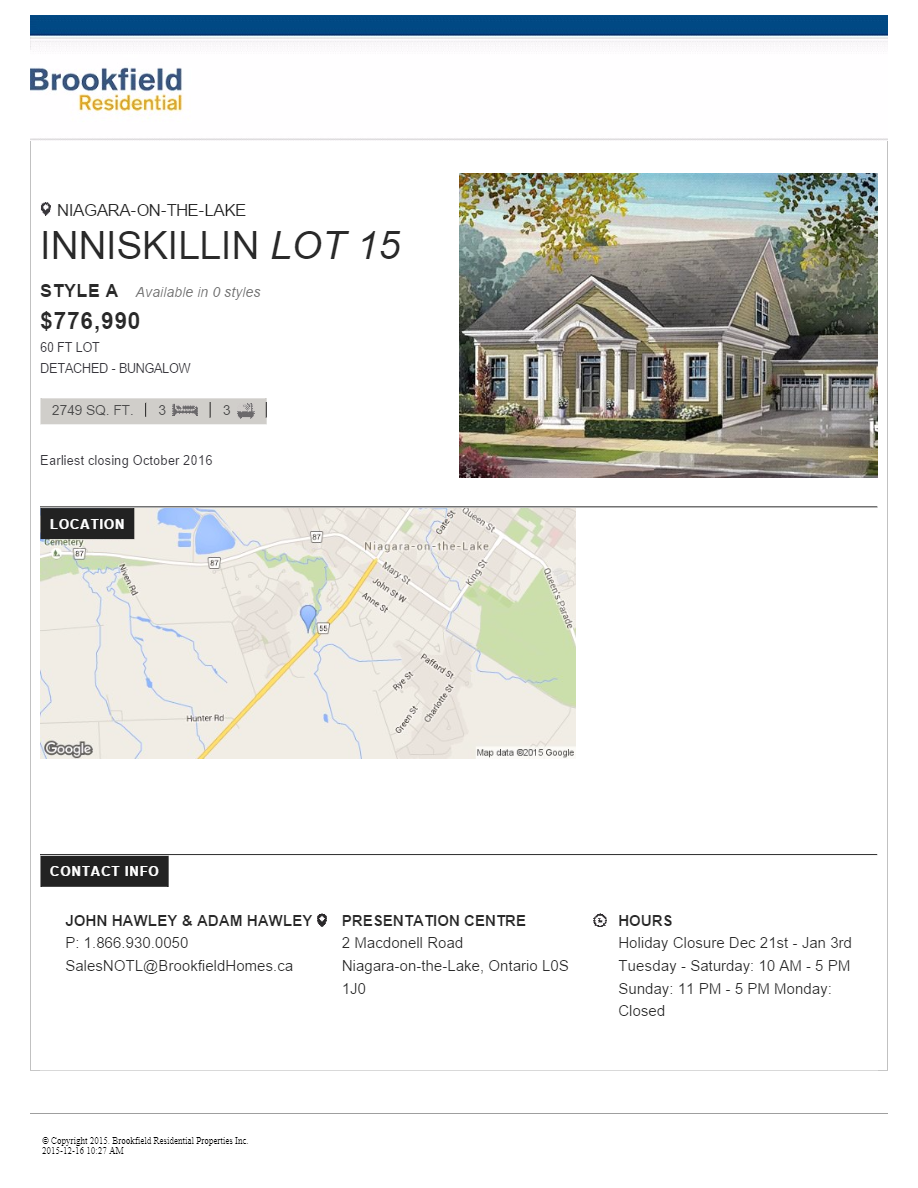 The Village by Brookfield Homes - Inniskillin A Lot 15, Niagara-on-the ...