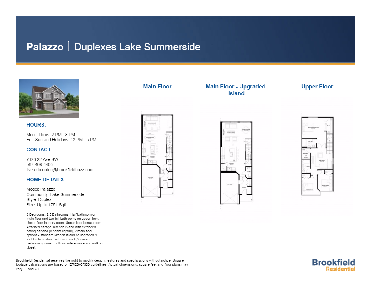 Duplex Homes in Lake Summerside | Palazzo | Floor Plans and Pricing