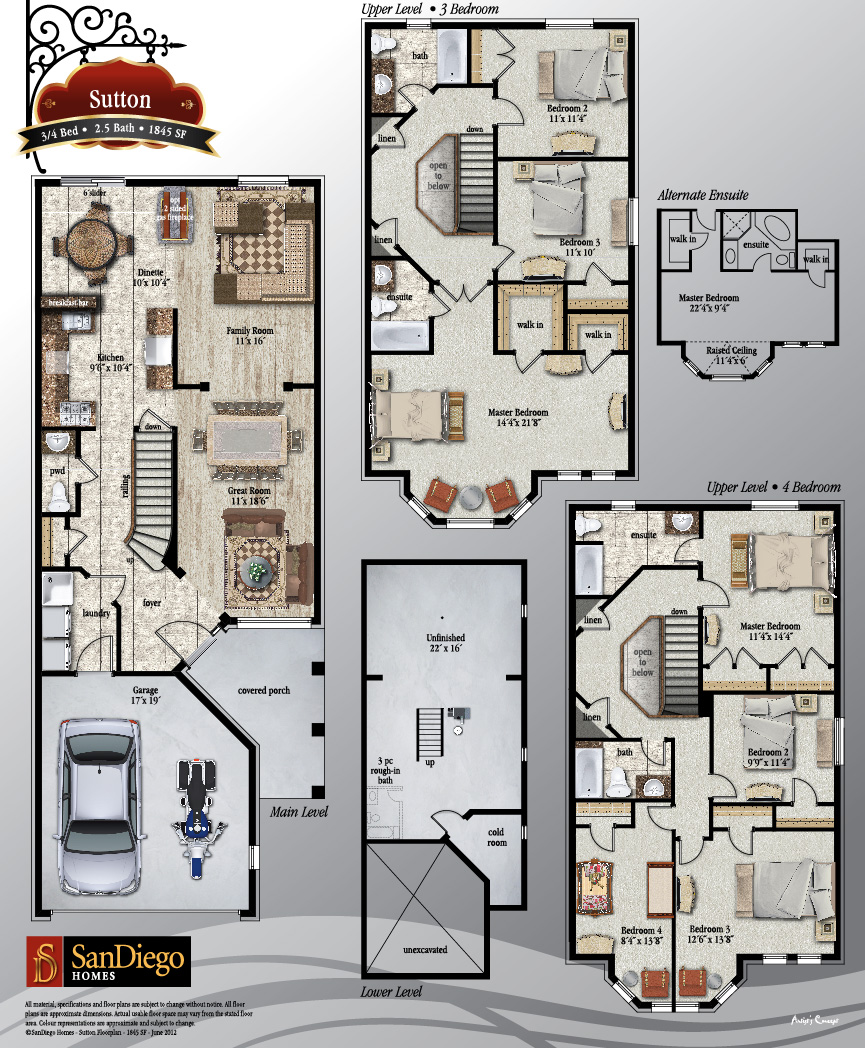 The Sutton floor plan at Lakeside Living in Innisfil, ON