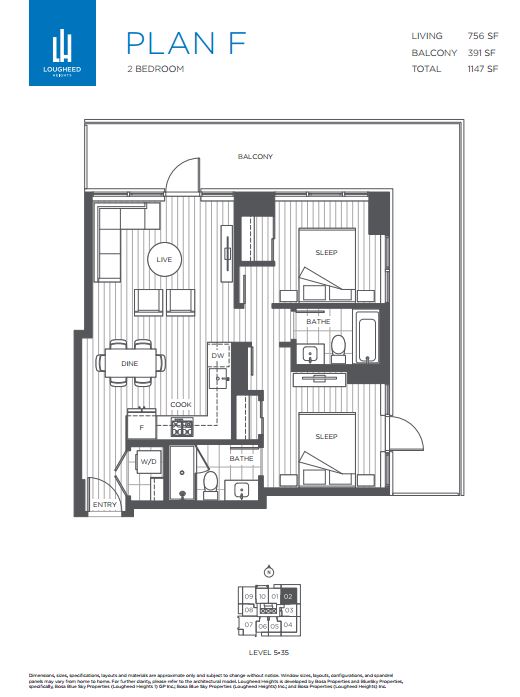 Lougheed Heights (Tower 1 & 2) - F Floor Plan, Coquitlam BC | Livabl