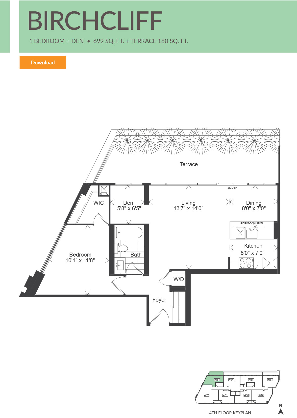 The Birchcliff floor plan at Upper Beach Club in Toronto, ON