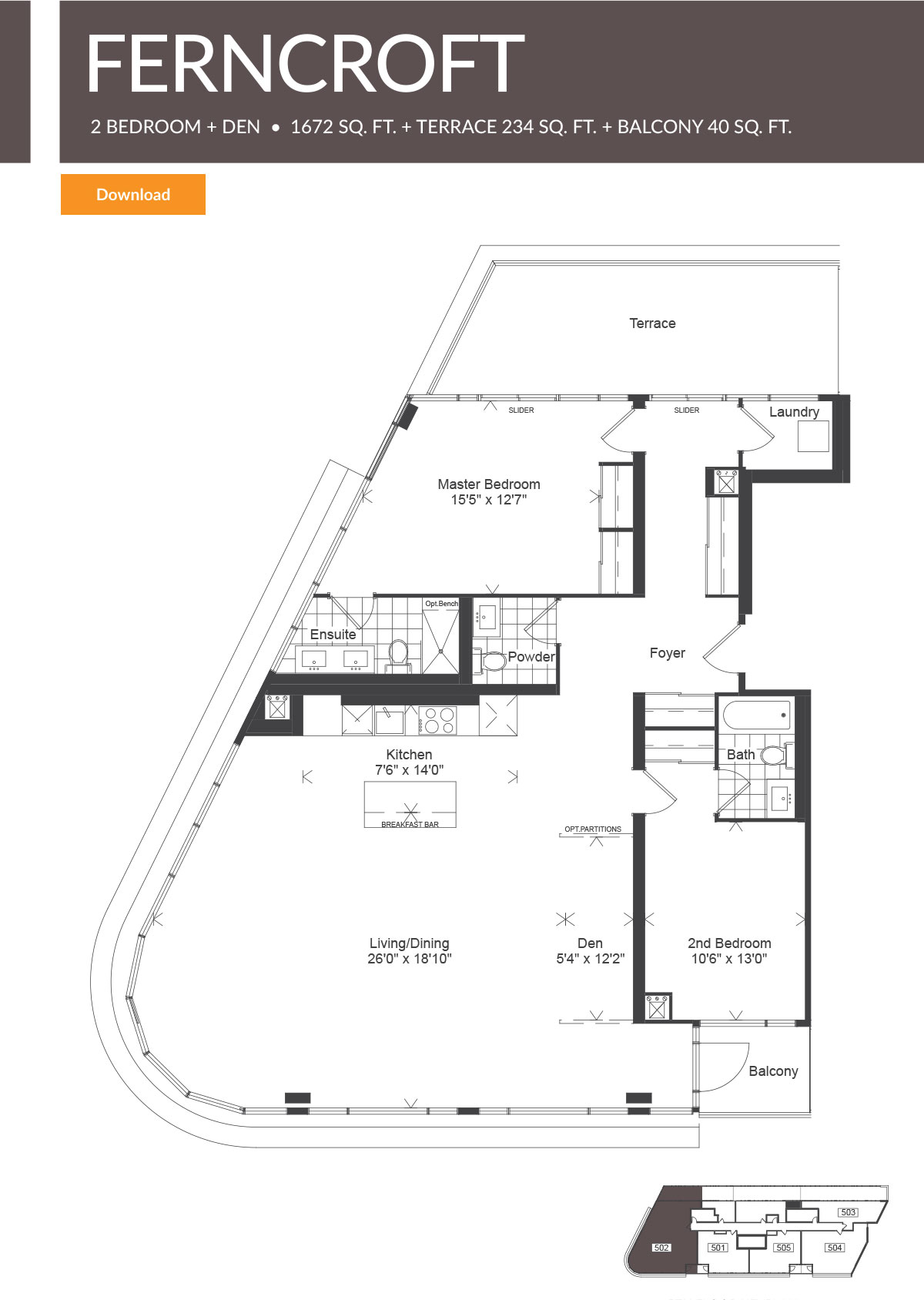 Upper Beach Club - The Ferncroft Floor Plan, Toronto ON | Livabl