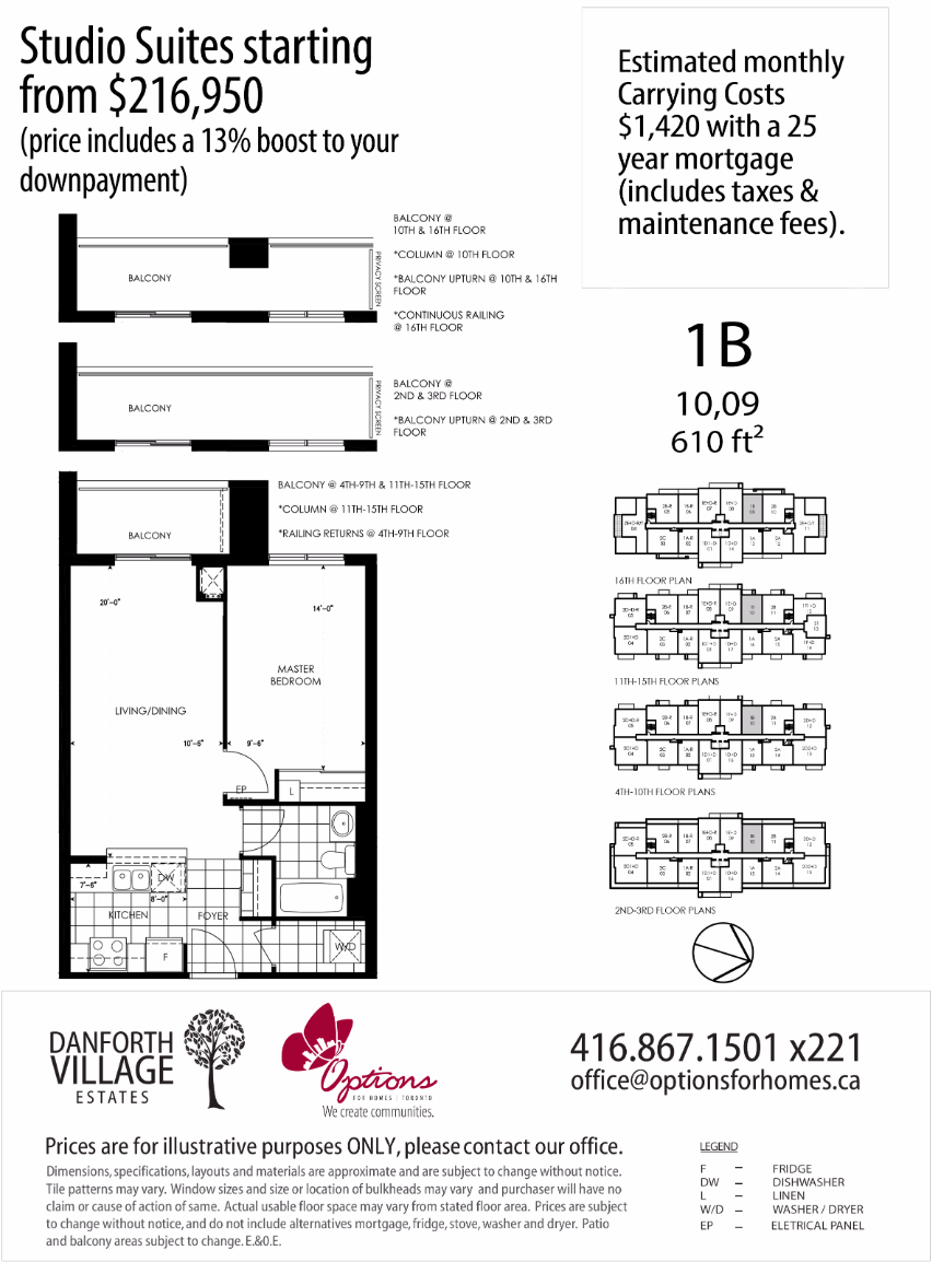 1B floor plan at Danforth Village Estates in Toronto, ON