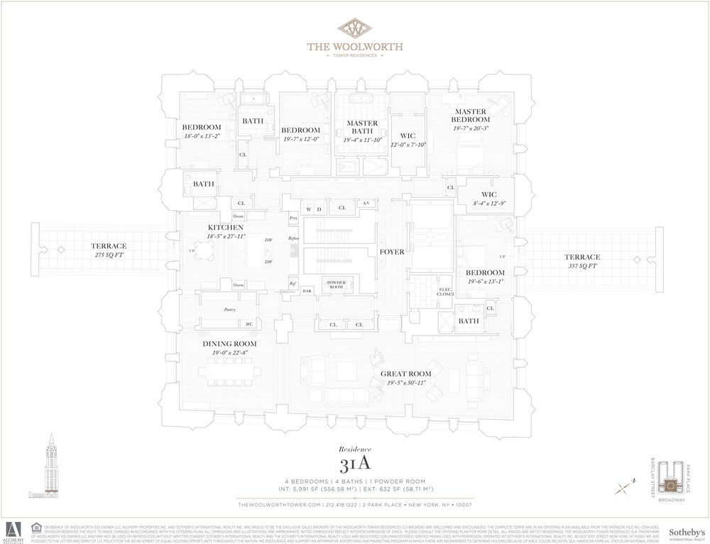 The Woolworth Tower Residences | 31A | Floor Plans and Pricing