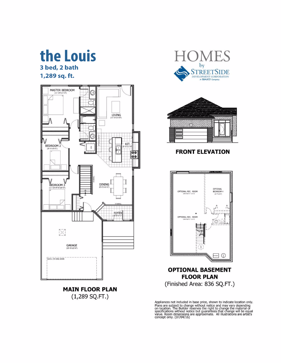 The Louis floor plan at Homes By StreetSide In Royalwood in Winnipeg, MB