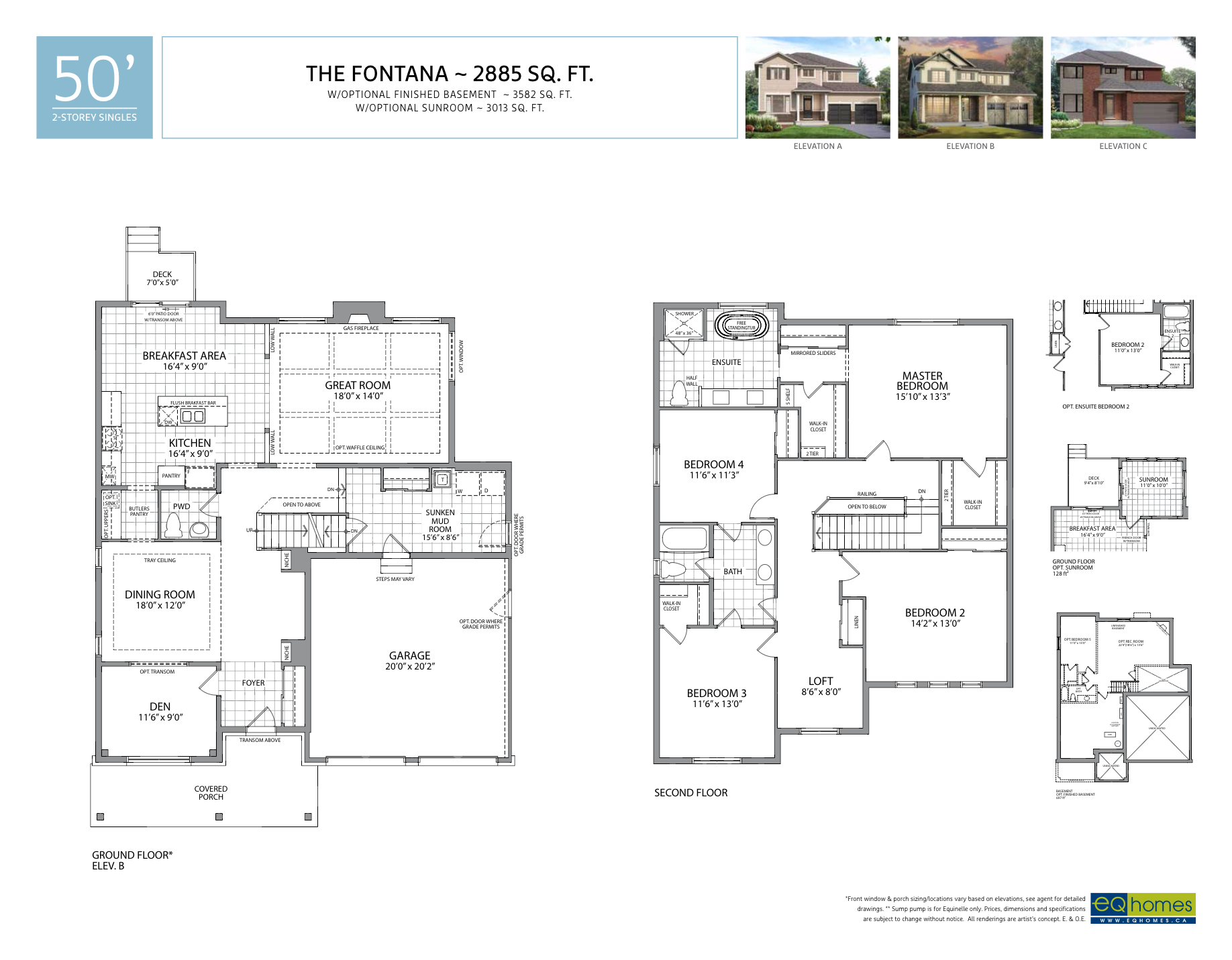 The Fontana floor plan at Fernbank Crossing in Ottawa, ON