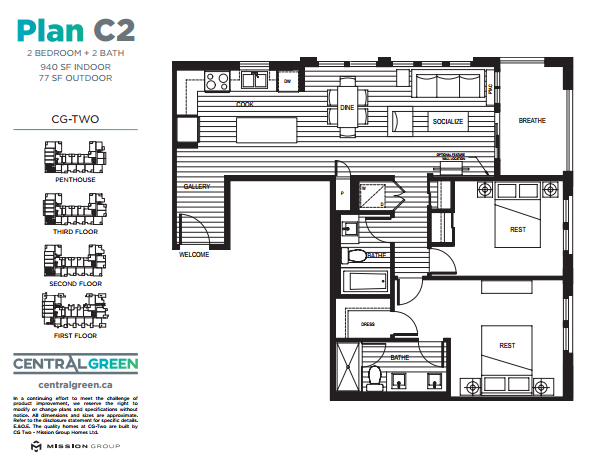 C2 floor plan at Central Green in Kelowna, BC
