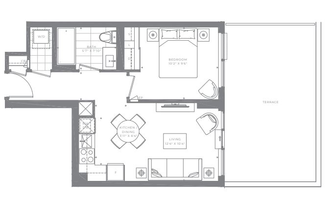1BD-P-T floor plan at M2M Condos in Toronto, ON