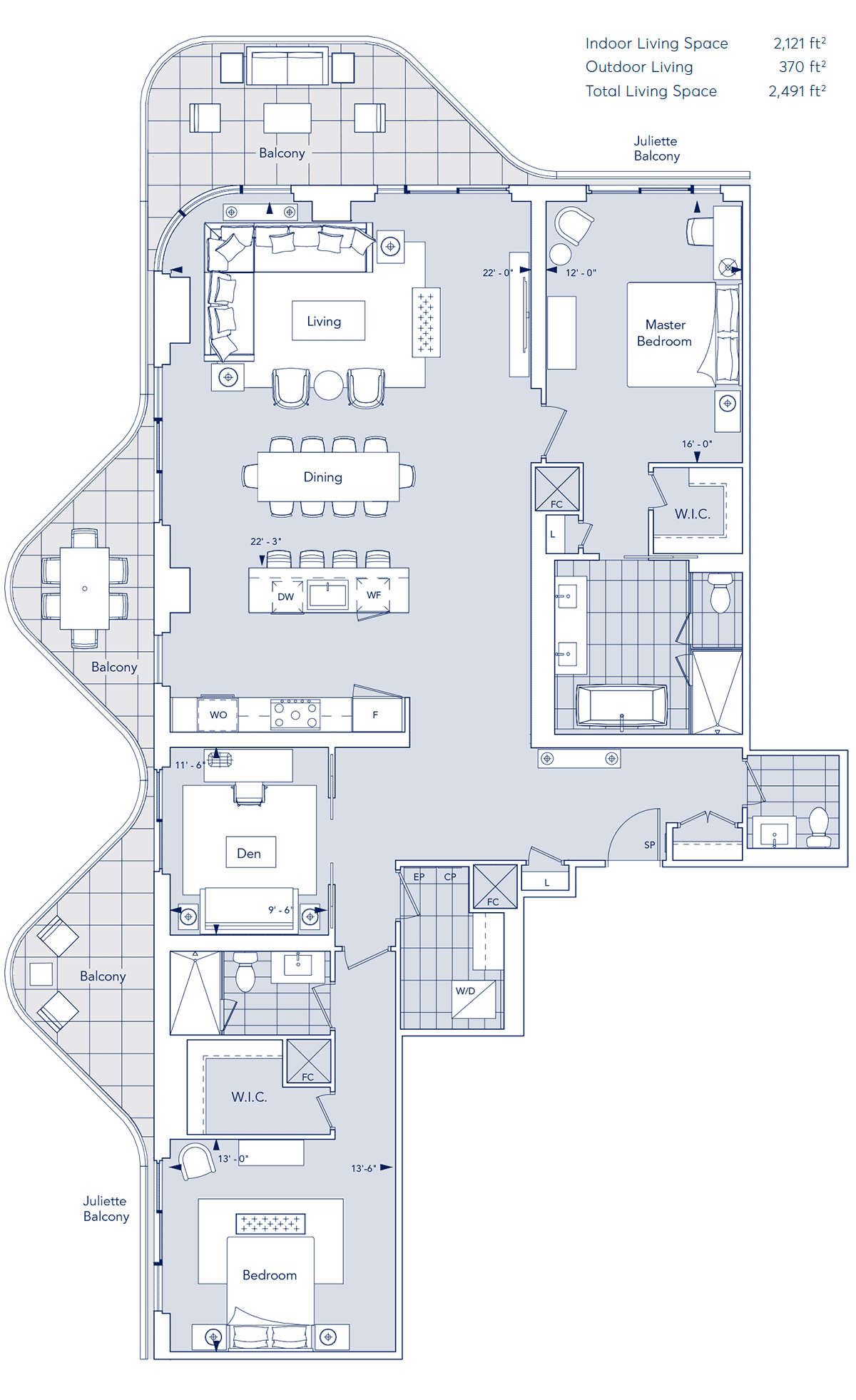2MM+D floor plan at Aqualuna in Toronto, ON