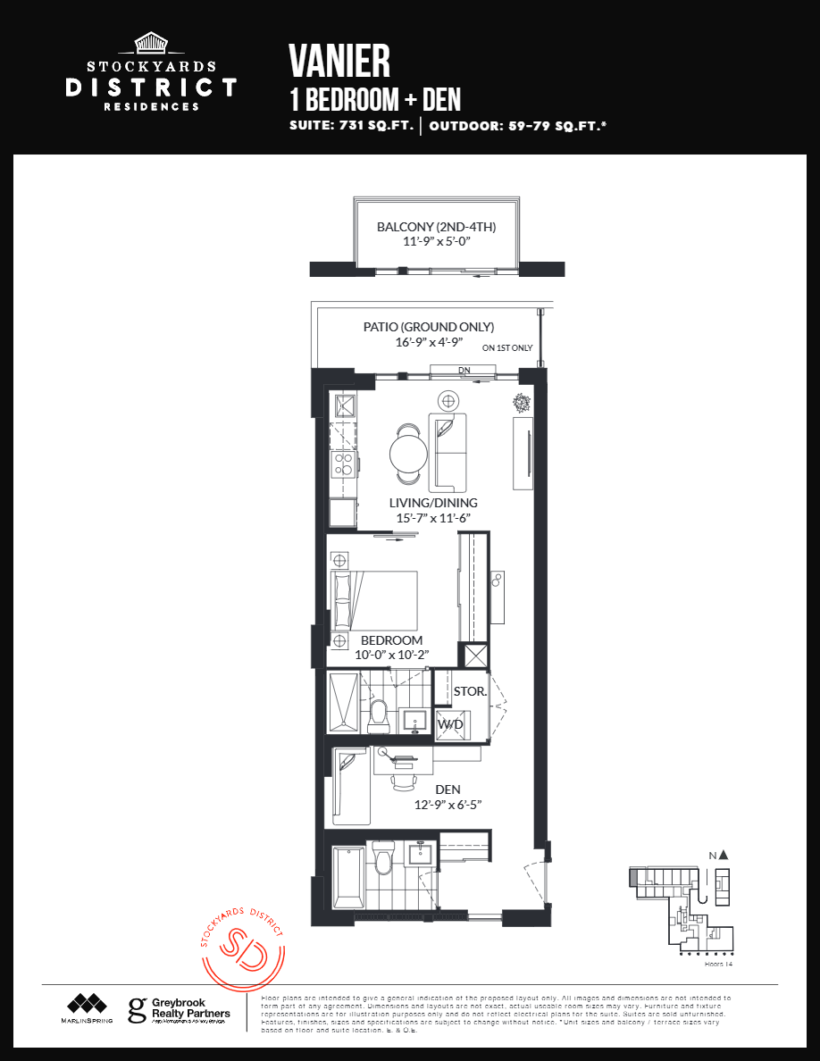 Vanier floor plan at Stockyards District Residences in Toronto, ON