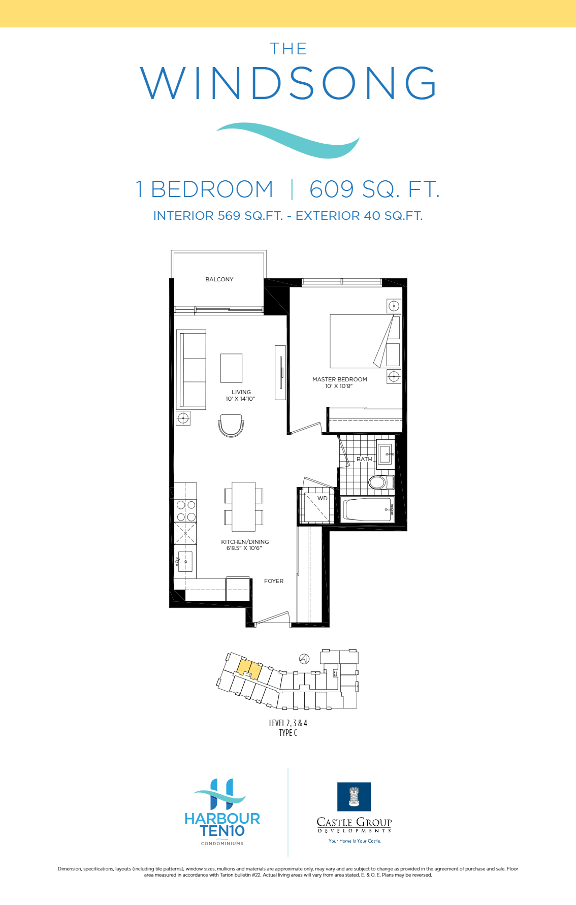 The Windsong floor plan at Harbour Ten10 in Whitby, ON
