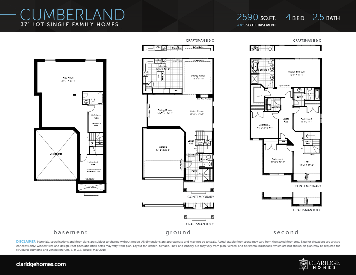 Cumberland floor plan at Westwood (Claridge) in Ottawa, ON