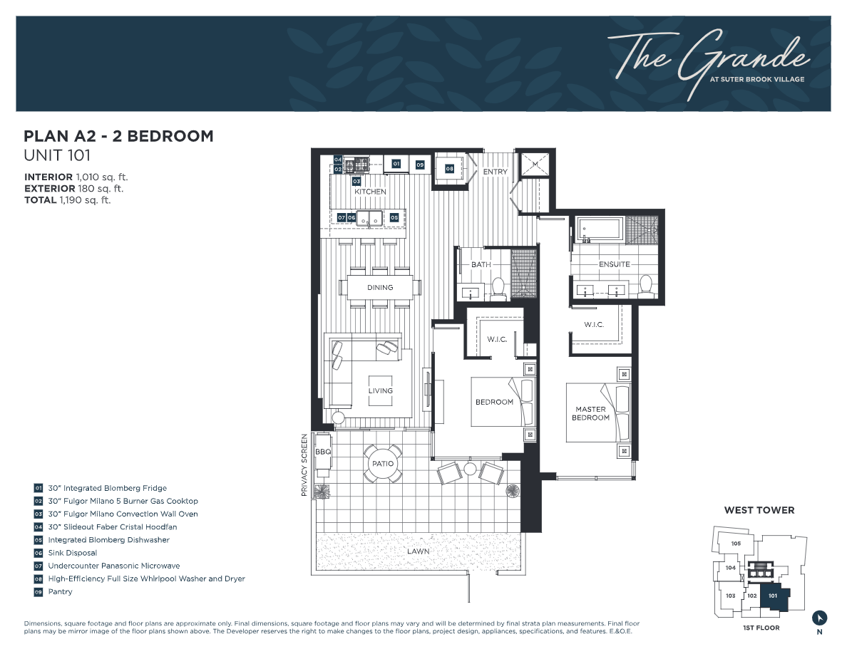 The Grande at Suter Brook Village - West Tower - A2 Floor Plan, Port ...