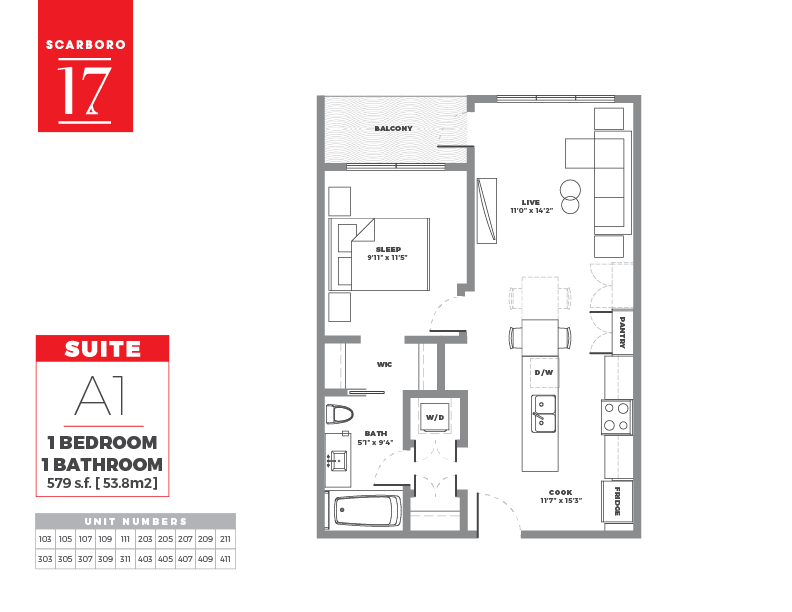 A1 floor plan at Scarboro17 in Calgary, AB