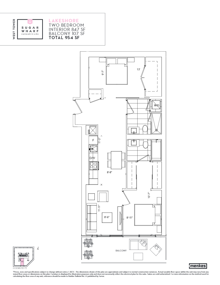 Sugar Wharf - West Tower - Lakeshore Floor Plan, Toronto ON | Livabl