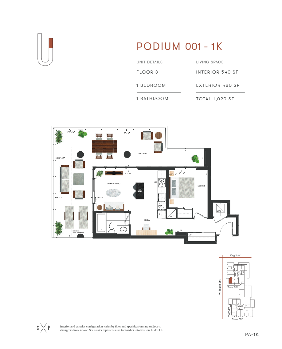 Union Towers - Phase 1 - Podium 001 - 1K Floor Plan, Kitchener ON | Livabl