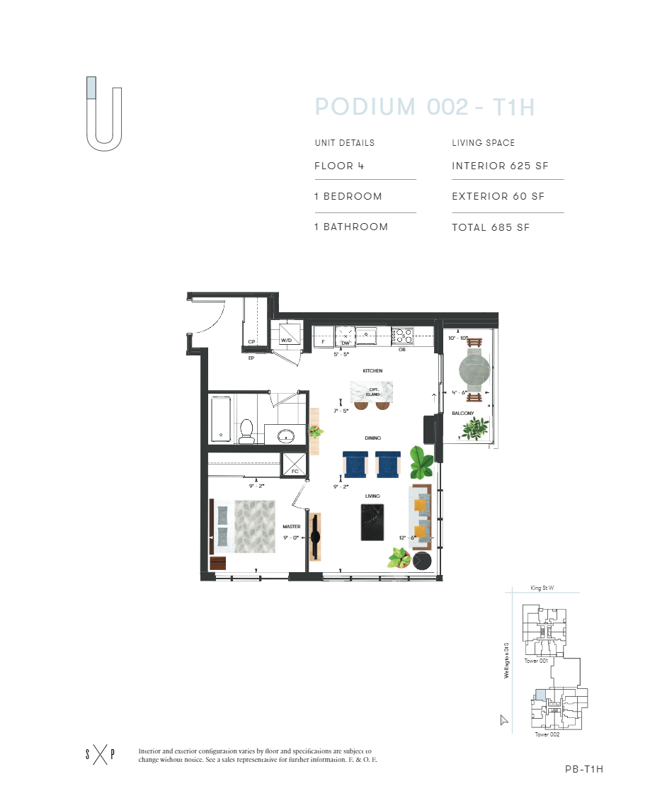 Union Towers - Phase 1 - Podium 002 - T1H Floor Plan, Kitchener ON | Livabl