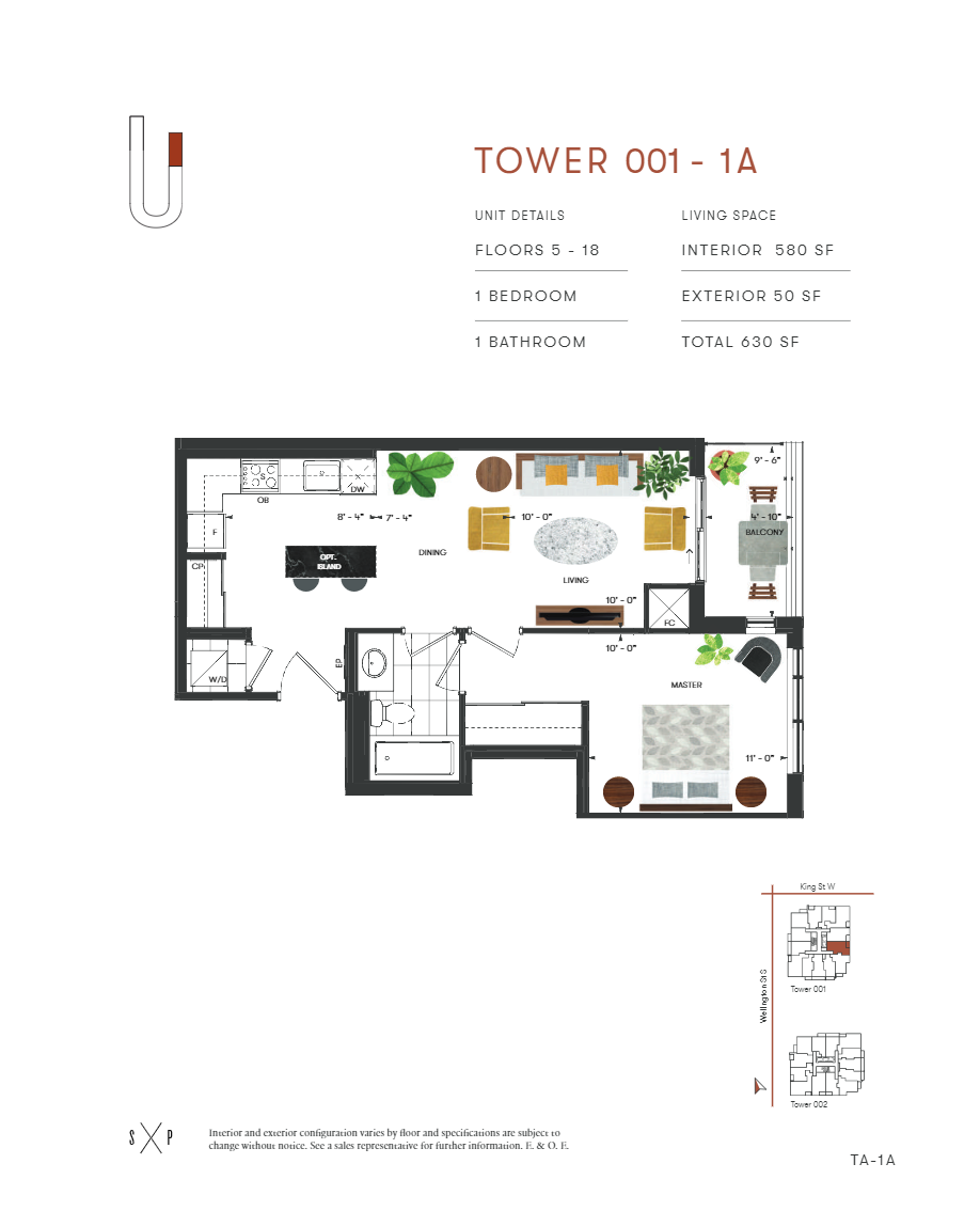 Union Towers - Phase 1 - Tower 001 - 1A Floor Plan, Kitchener ON | Livabl