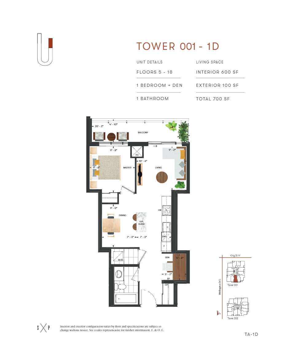 Union Towers - Phase 1 - Tower 001 - 1D Floor Plan, Kitchener ON | Livabl