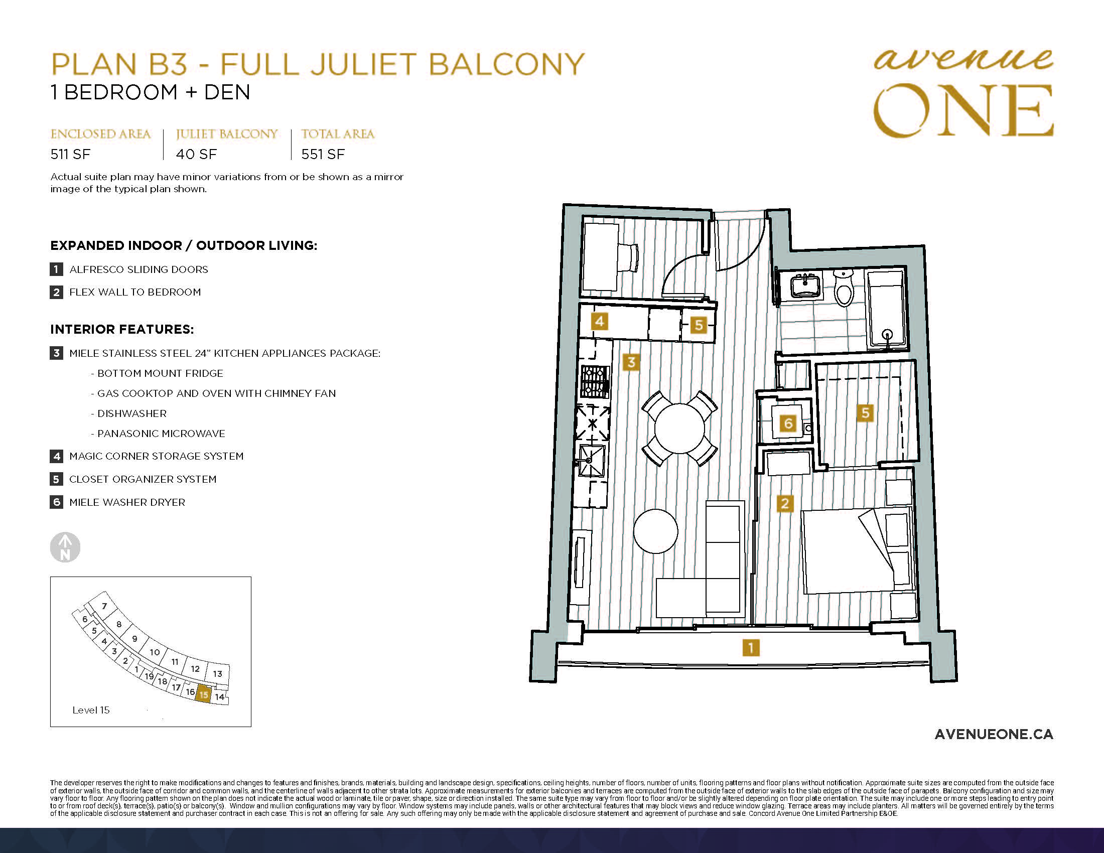 Avenue One - B3 - Full Juliet Balcony Floor Plan, Vancouver BC | Livabl