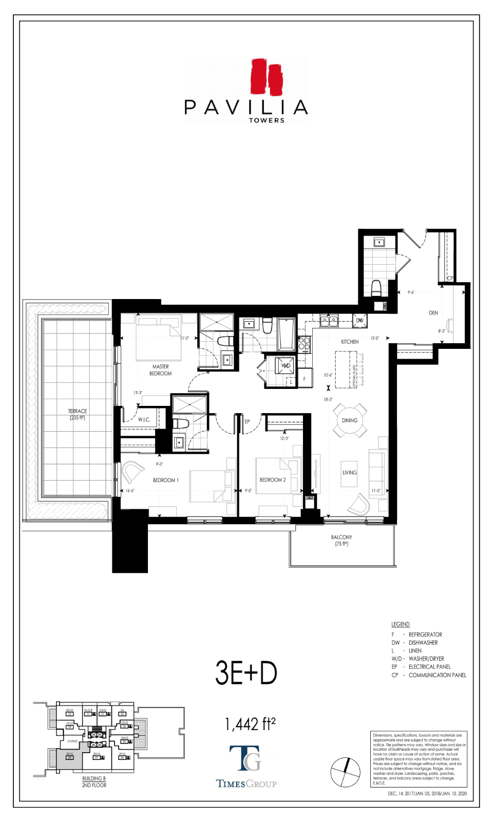 Pavilia Towers Condominiums - B/3E+D Floor Plan, Markham ON | Livabl