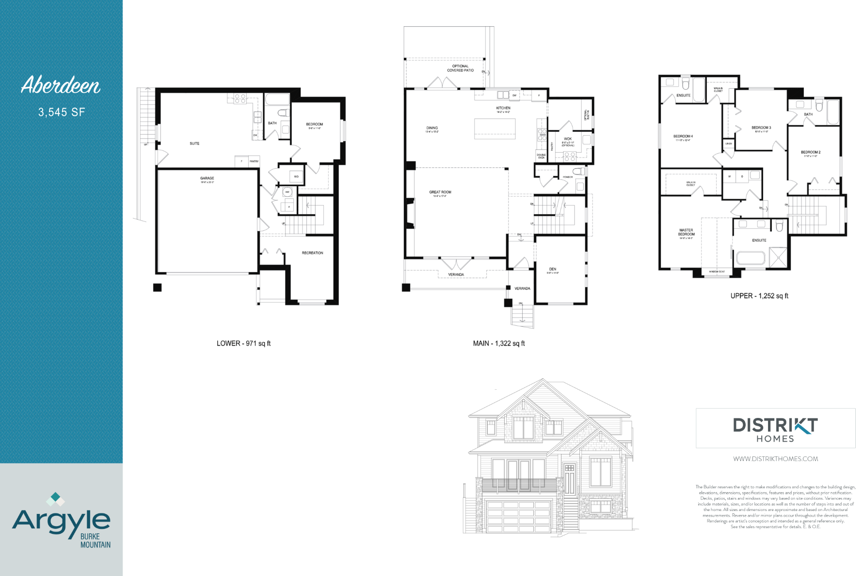 Aberdeen floor plan at Argyle Burke Mountain in Coquitlam, BC