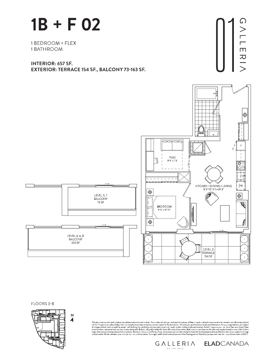 Galleria on the Park 01 - 1B+F 02 Floor Plan, Toronto ON | Livabl