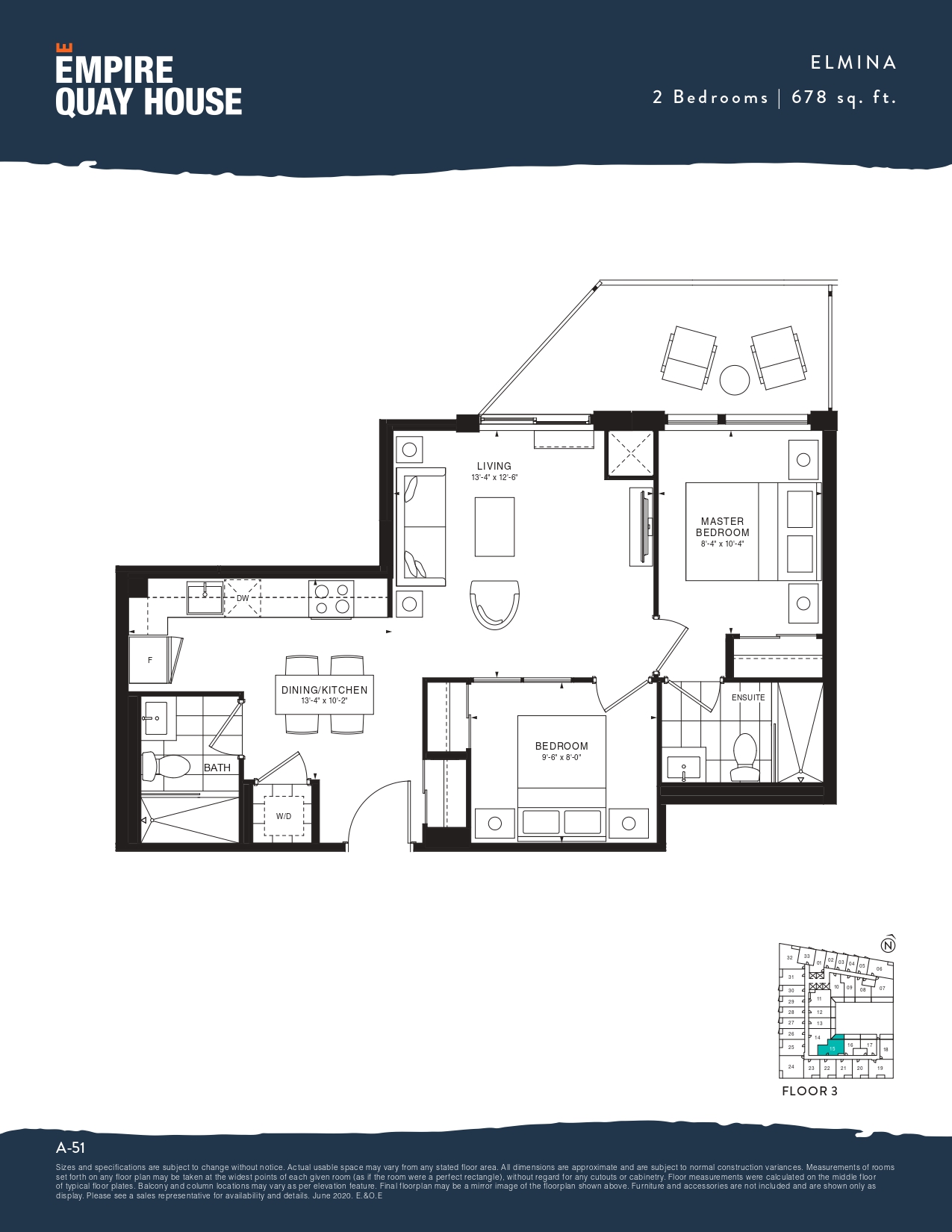 Empire Quay House - Elmina Floor Plan, Toronto ON | Livabl