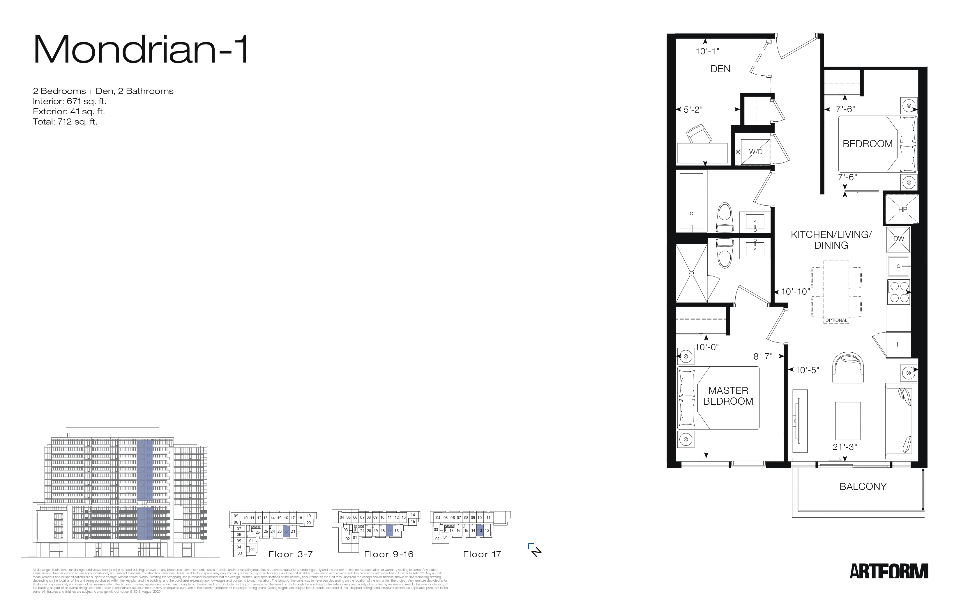 Mondrian-1 floor plan at Artform in Mississauga, ON
