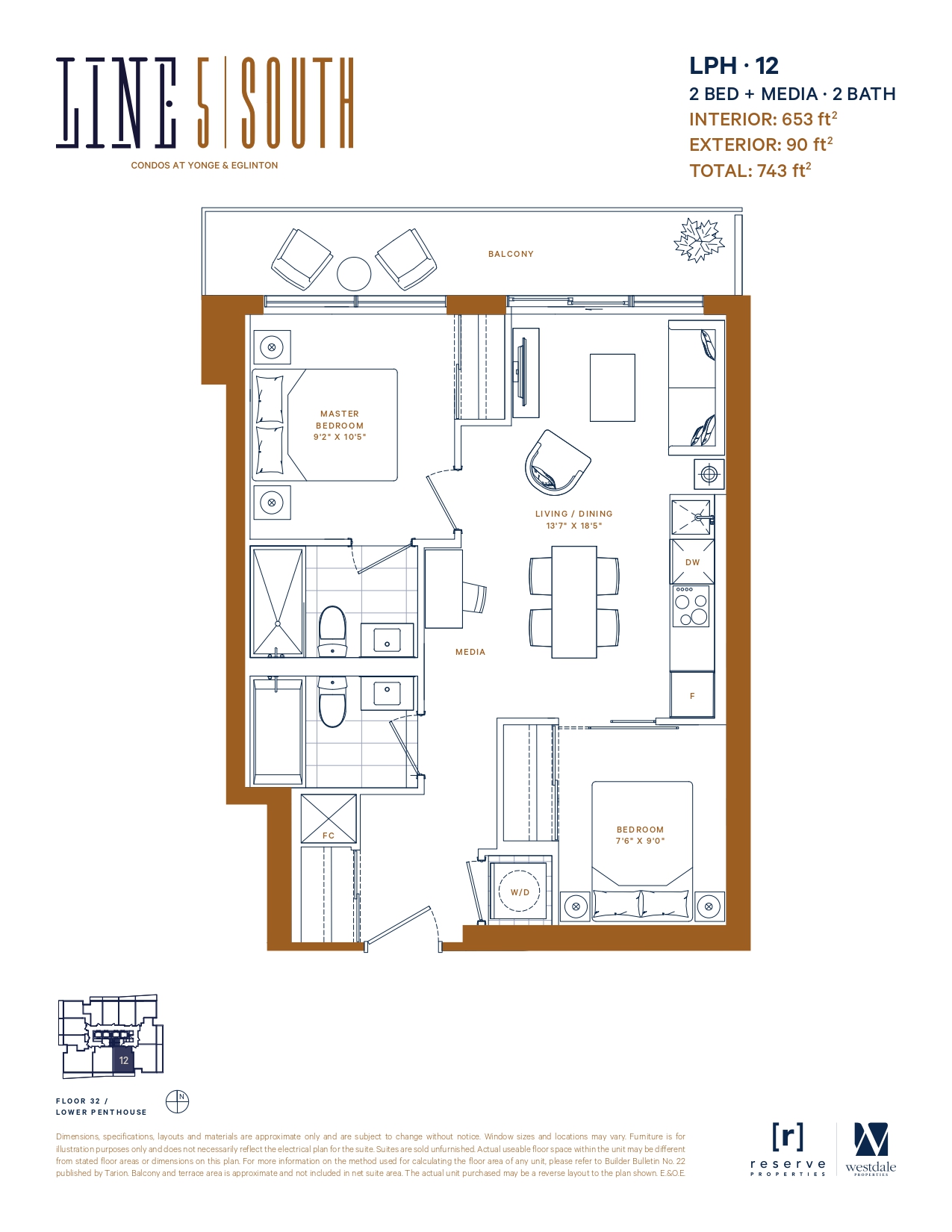 LPT-12 2 Bed floor plan at Line 5 – The South Tower in Toronto, ON