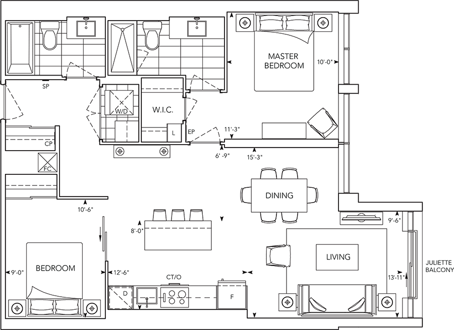 2WA floor plan at Auberge 2 On The Park in Toronto, ON