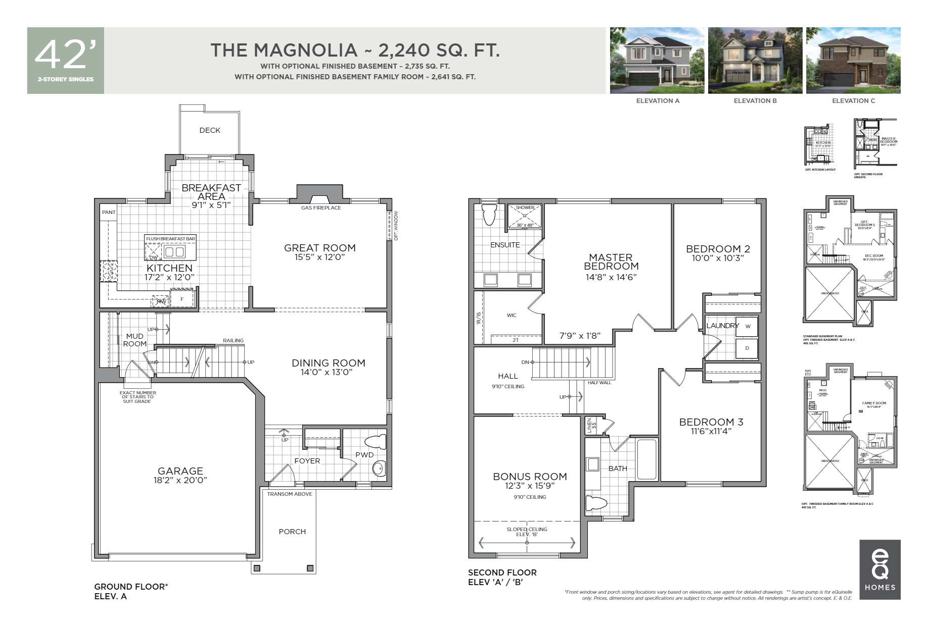 The Magnolia floor plan at eQuinelle in Kemptville, ON