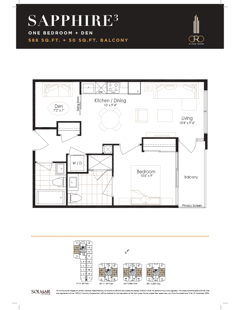 Oro at Edge Towers - Tower 3 - Sapphire Floor Plan, Mississauga ON | Livabl