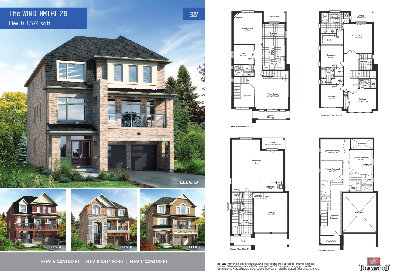 The Windermere 28 - Elev. C floor plan at The Neighbourhoods of Mount Pleasant in Brampton, ON