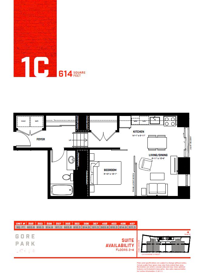Gore Park Lofts - 1C Floor Plan, Hamilton ON | Livabl