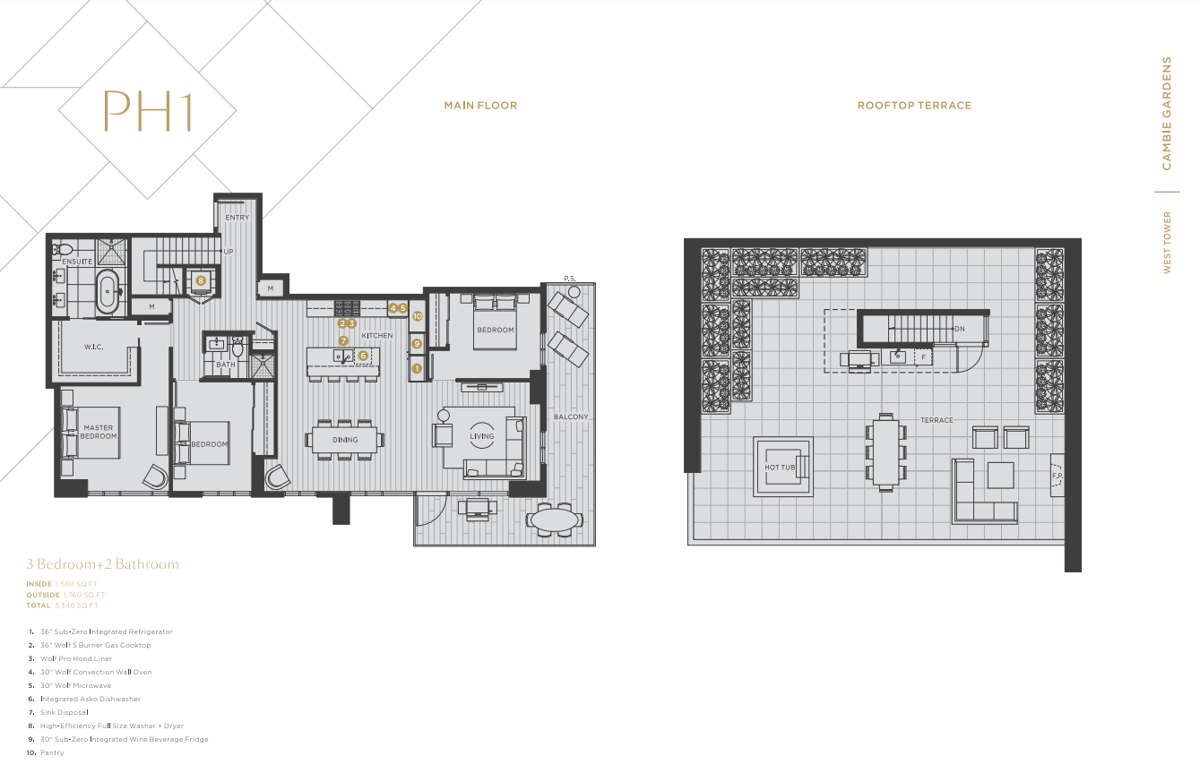 PH1 floor plan at Cambie Gardens Phase 1 (West Tower) in Vancouver, BC