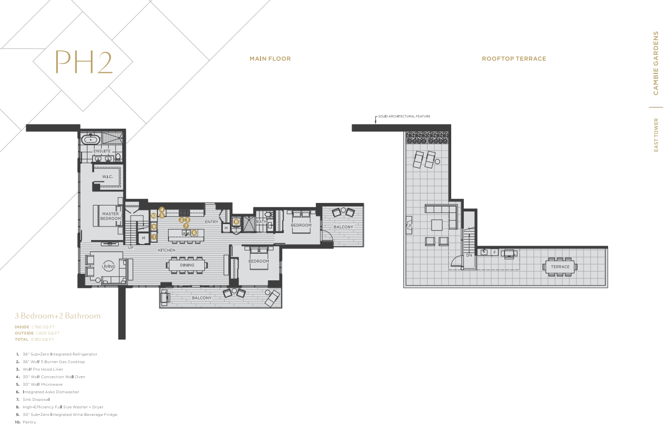 Cambie Gardens - Phase 1 (East Tower) - PH2 Floor Plan, Vancouver BC | Livabl