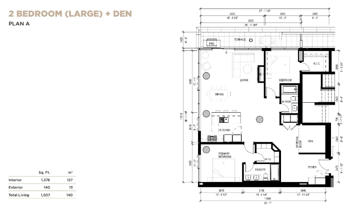 One Bear Mountain | Plan A (2BR Large + Den) | Floor Plans and Pricing