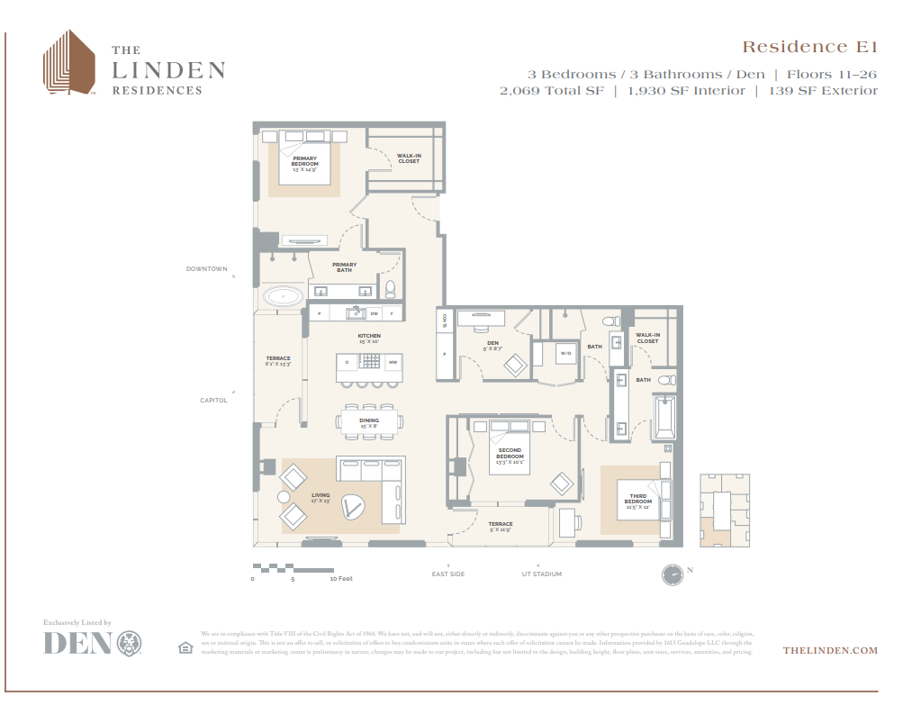 Residence E1 floor plan at The Linden Residences in Austin, TX